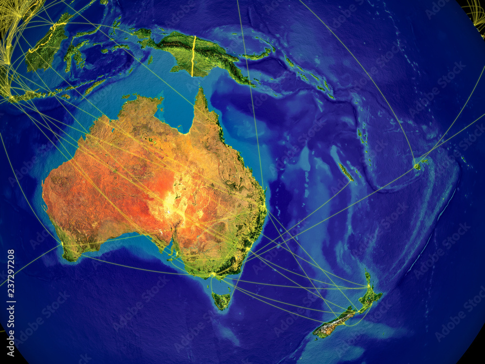 Australia from space on Earth with country borders and lines ...