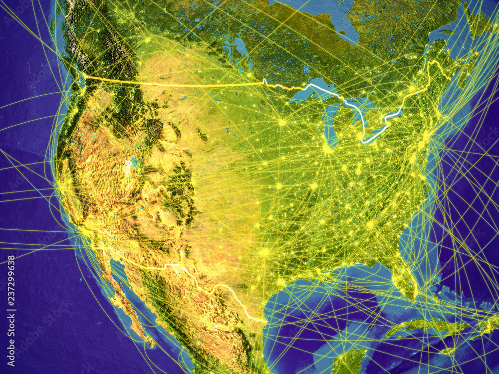 United States from space on Earth with country borders and lines ...