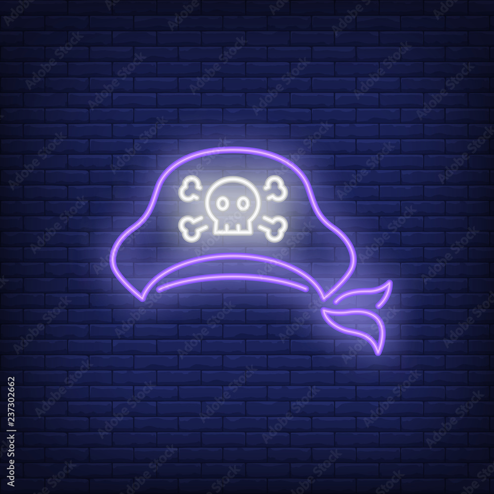 Pirate hat neon sign. Pirates, evil and warning design. Night bright ...