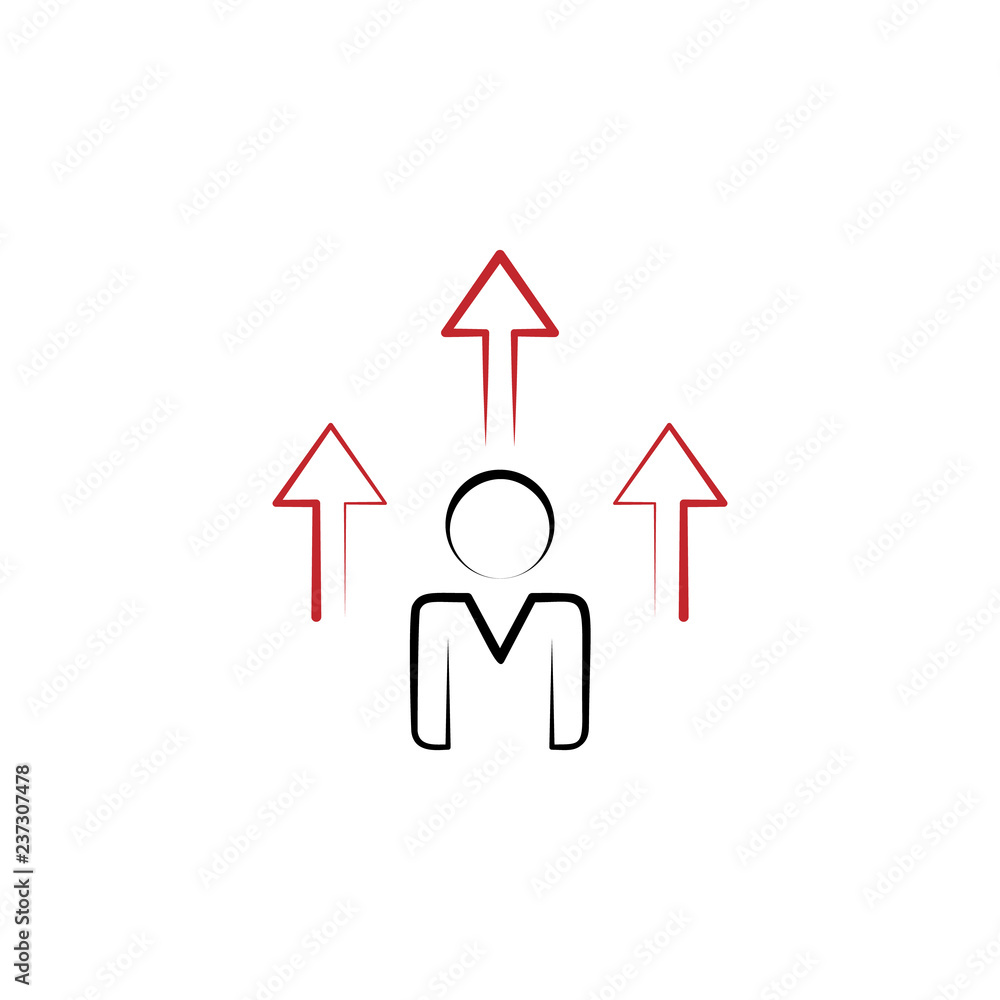 Motivation, man, up arrow 2 colored line icon. Simple colored hand ...