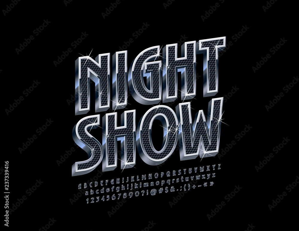 Vector luxury Logo Night Show. Silver Black and Silver 3D Font with ...