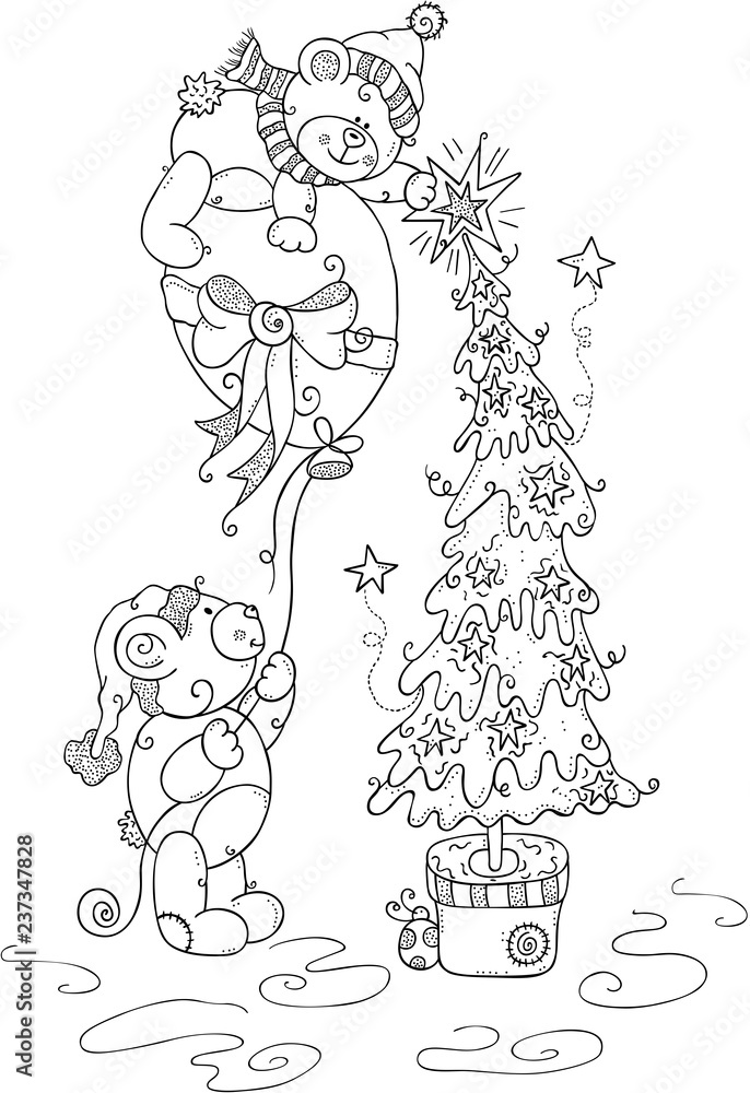 Kids coloring page of Christmas teddy bears Stock Vector | Adobe Stock