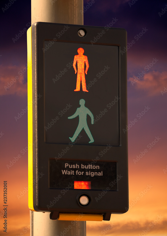 PEDESTRIAN CROSSING CONTROL BOX WITH ILLUMINATED ICON OF STANDING RED ...