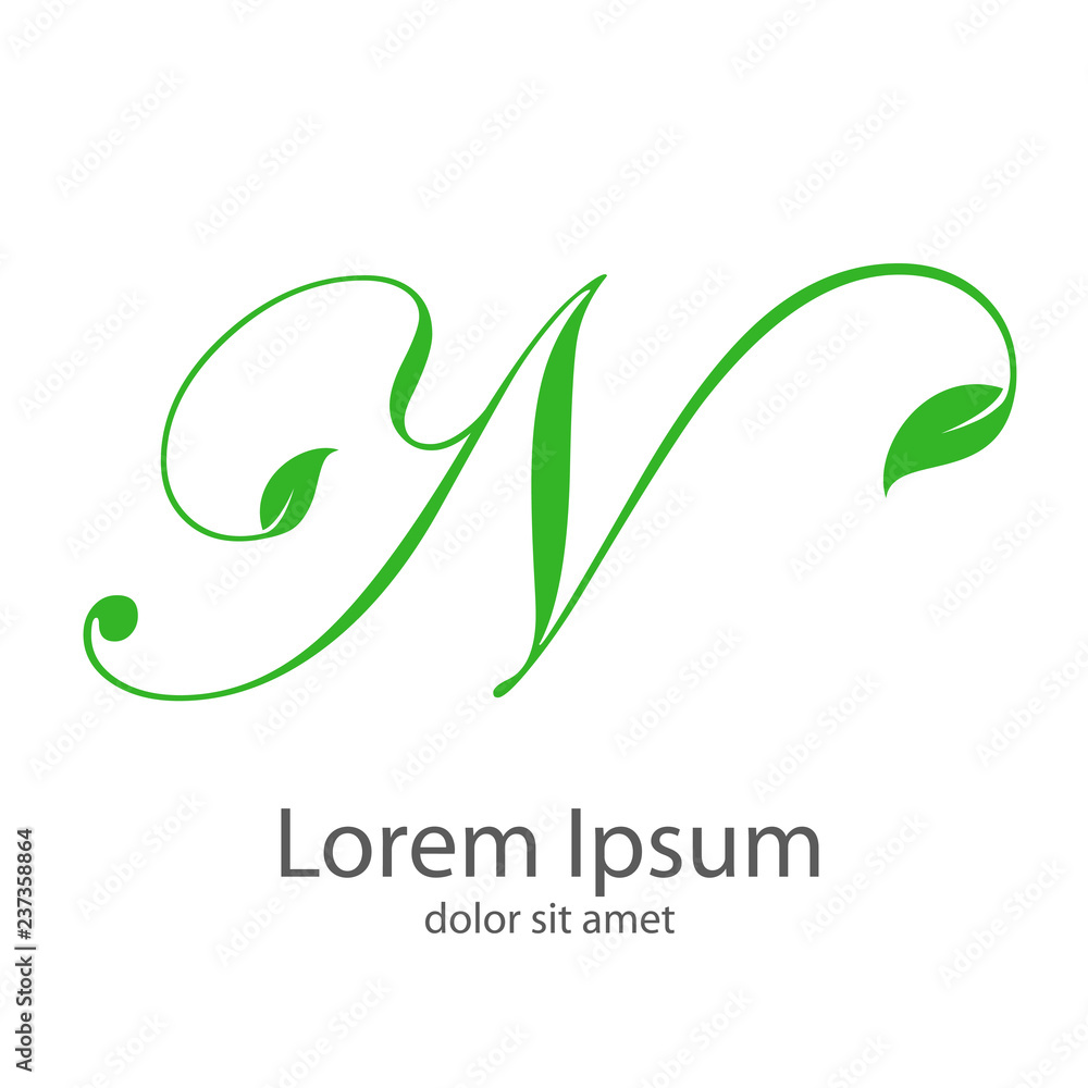 Logotipo letra N mayúscula con hojas en color verde Stock Vector ...