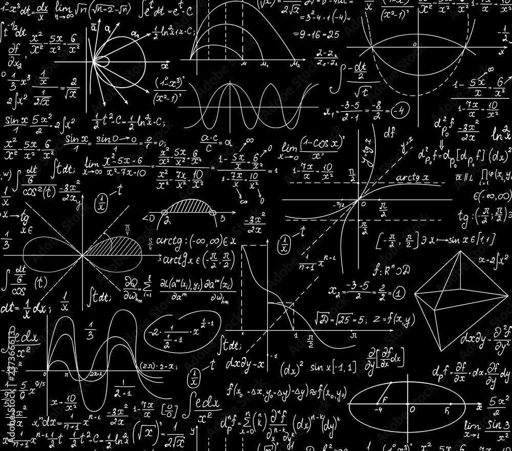 Mathematical scientific vector seamless background with geometry plots ...