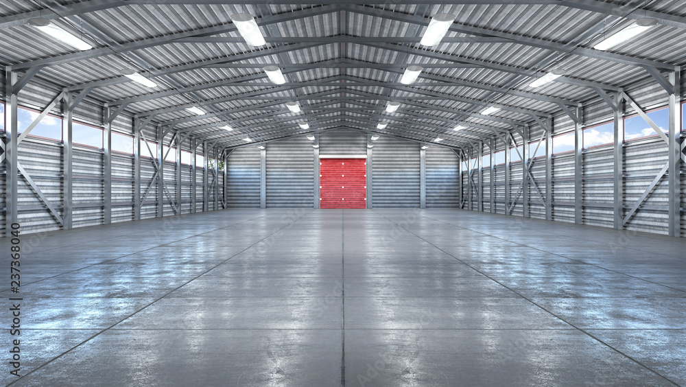 Hangar interior with gate. 3d illustration Stock Illustration | Adobe Stock