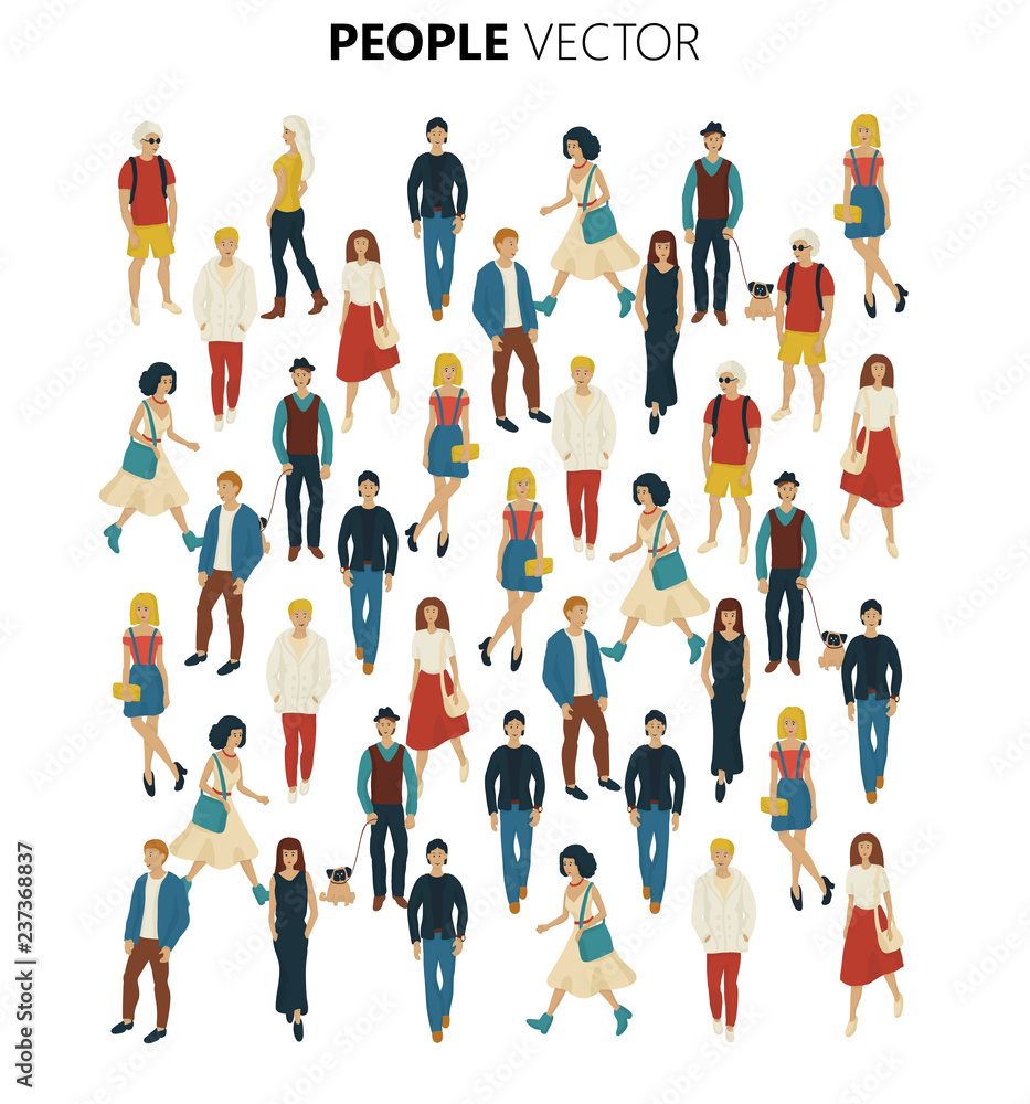 People crowd. Cartoon style illustration of young men and woman Stock ...