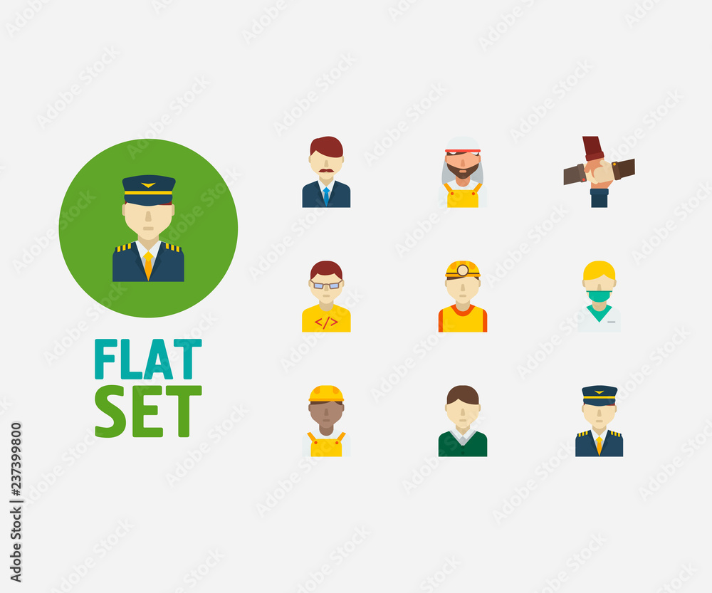 Profession icons set. Teamwork and profession icons with nurse, arab ...