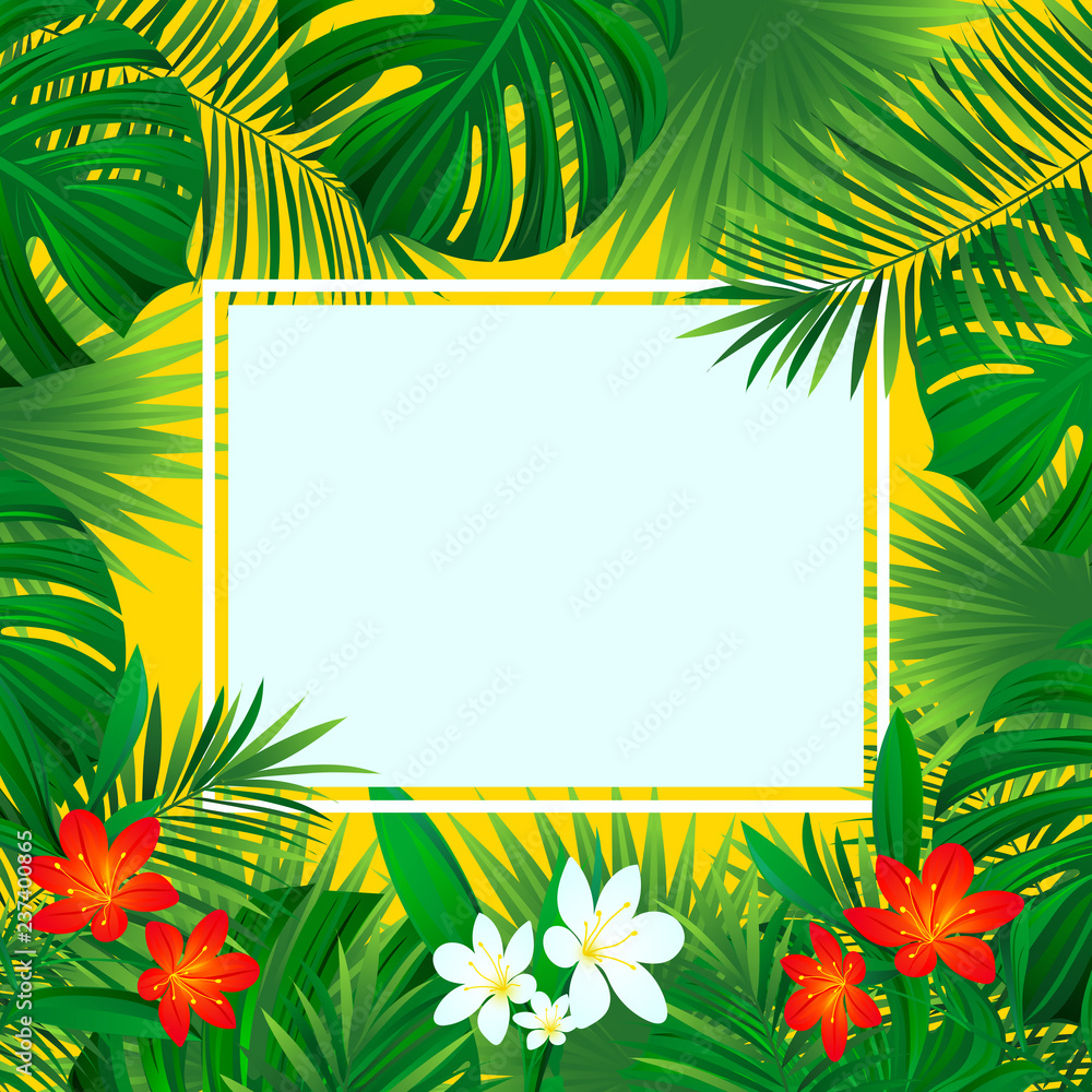 Floral tropical frame. Flowers vector illustration. background with ...