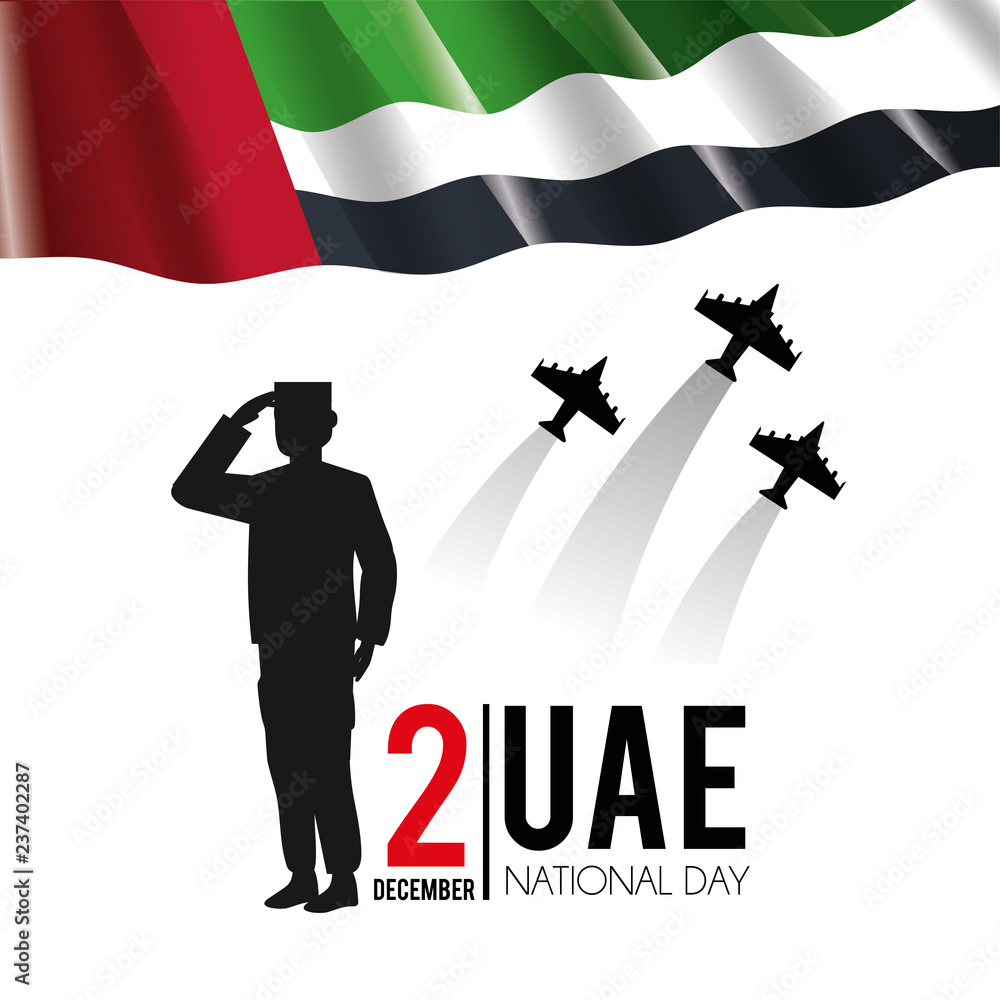 uae flag with soldier and military airplanes to national day Stock ...