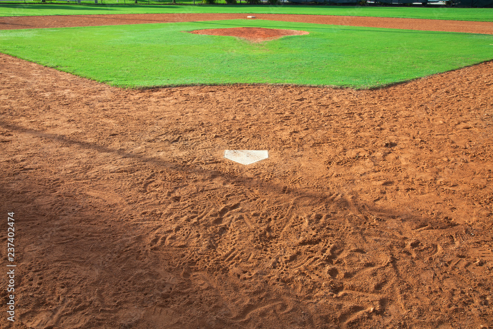 A youth baseball field viewed from home plate in morning light Stock ...