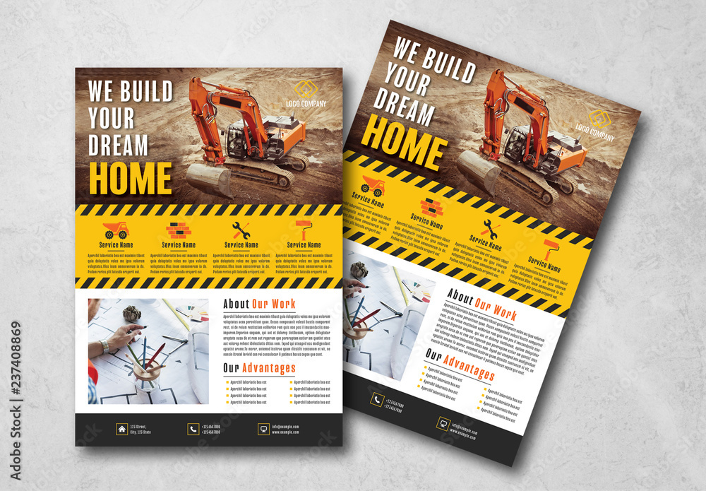 Construction Flyer Layout Stock Template | Adobe Stock