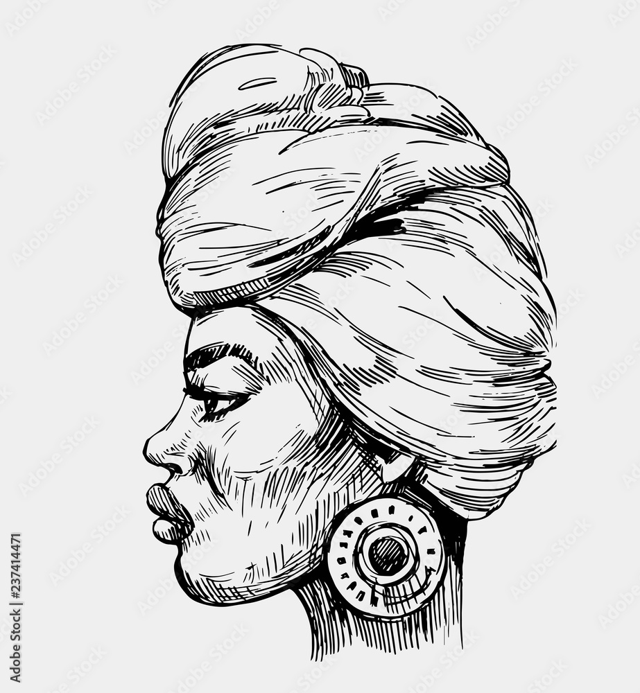 Sketch of a African American woman. Hand drawn illustration converted ...