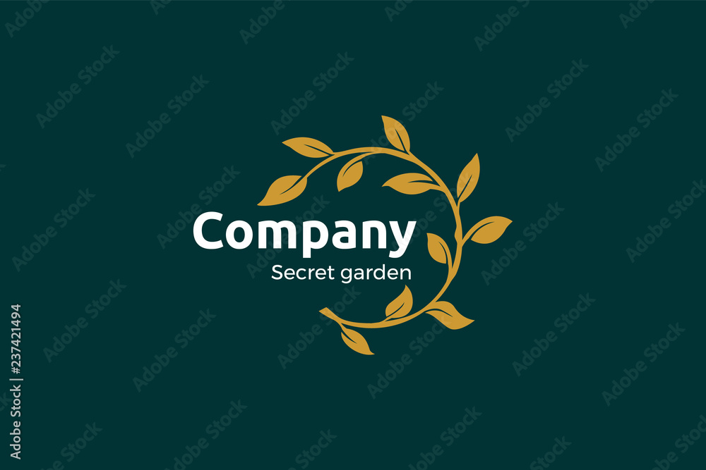 Secret garden restaurant with round leaves logo vector template ...