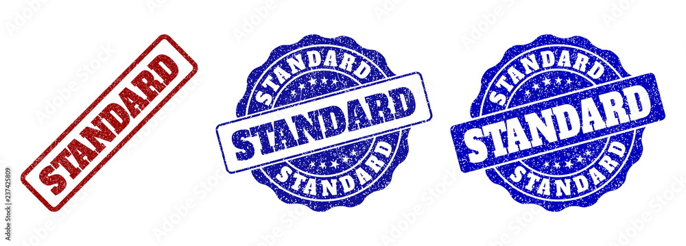 STANDARD grunge stamp seals in red and blue colors. Vector STANDARD ...
