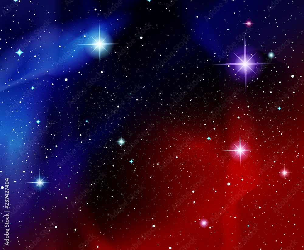 Vector illustration. Shining stars. Fantasy. Cosmos; Outdoor space. Red ...