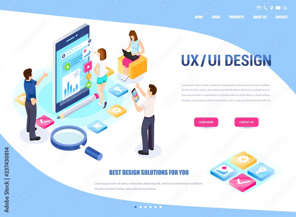 UX/UI design, workflow, development process. Modern vector illustration ...