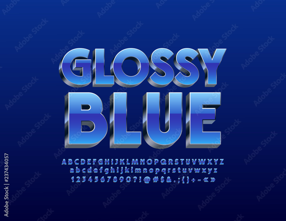 Vector Glossy Silver and Blue Font. Original 3D Alphabet Letters Set ...