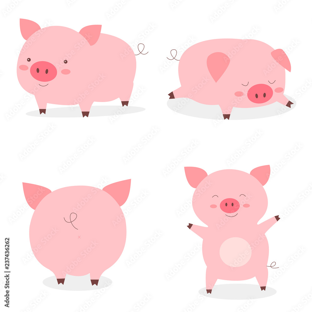Set fat little cute pigs.The year of the pig. Funny pigs vector cartoon ...