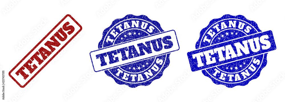 TETANUS grunge stamp seals in red and blue colors. Vector TETANUS ...