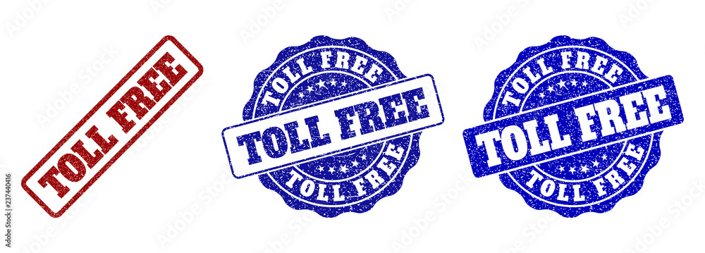 Vecteur Stock TOLL FREE grunge stamp seals in red and blue colors ...