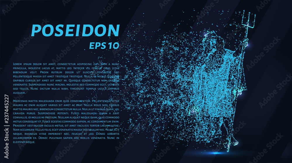 Poseidon. A grid of blue stars in the night sky. Points of light create ...