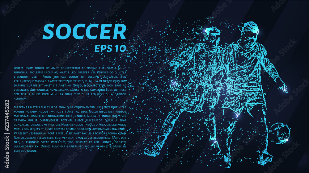 Soccer. A grid of blue stars in the night sky. Glowing dots create the ...