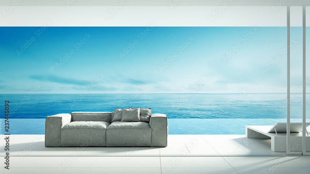 Interior of Beach living on Sea view and luxury modern / 3d rendering ...