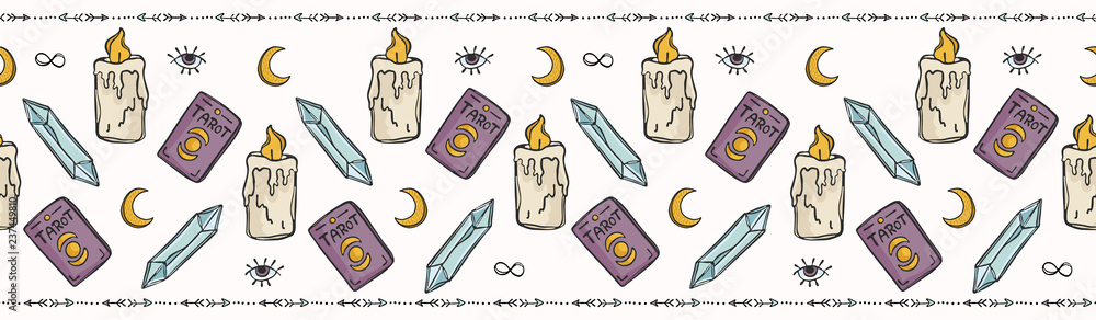 Seamless Vector Border, Mystical Symbols and Well Being Concept ...