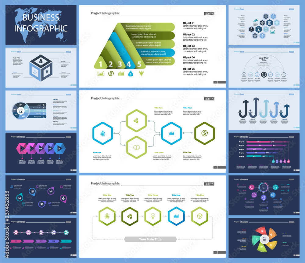 Set of production or logistics concept infographic charts. Business ...