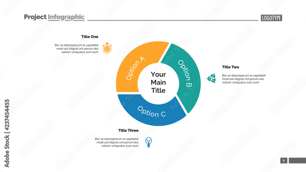 Pie chart with three elements. Diagram, option graph, layout. Business ...