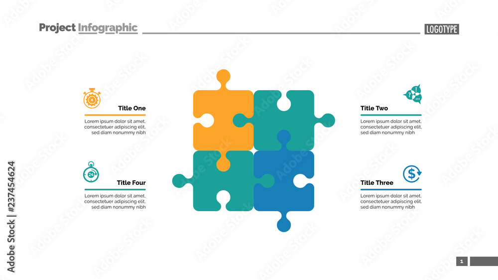 Puzzle diagram with four elements. Cycle chart, graph, layout. Creative ...