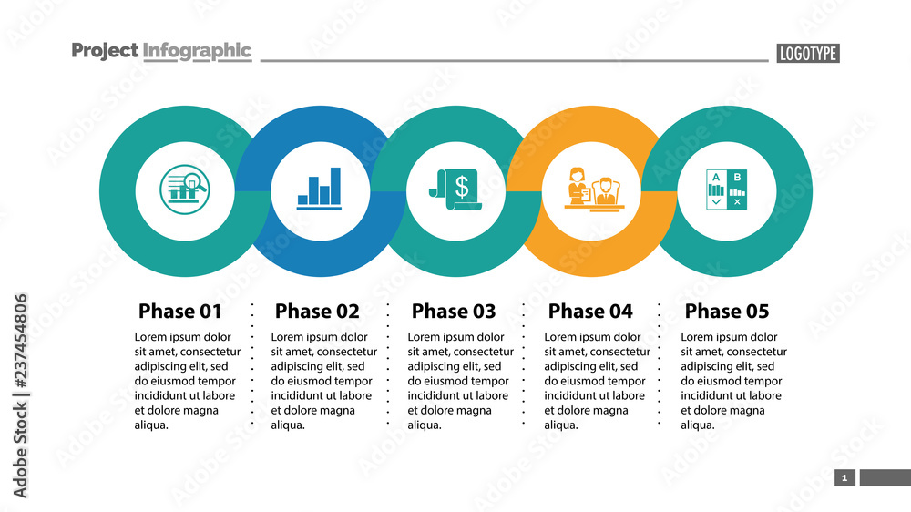 Sequence of five phases template. Business data. Graph, chart, design ...