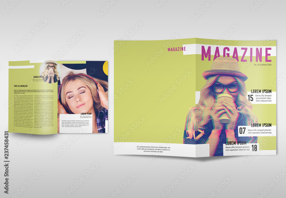 Magazine Layout with Lime Accents Stock Template | Adobe Stock