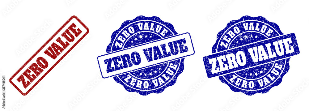 ZERO VALUE grunge stamp seals in red and blue colors. Vector ZERO VALUE ...