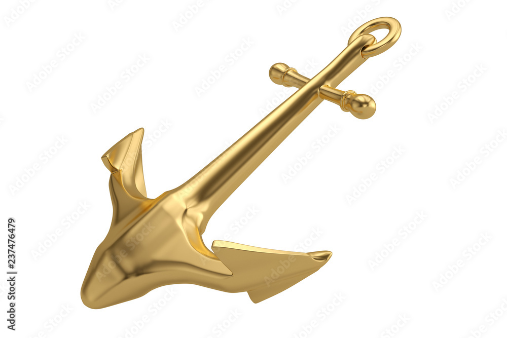 Golden anchor isolated on white background 3D illustration. Stock ...