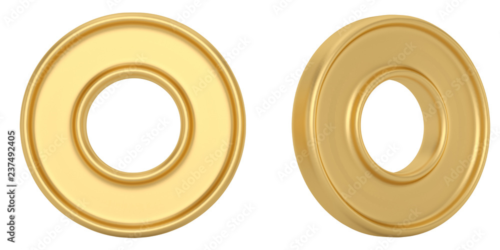 Letter o from gold solid alphabet isolated on white background. 3D ...