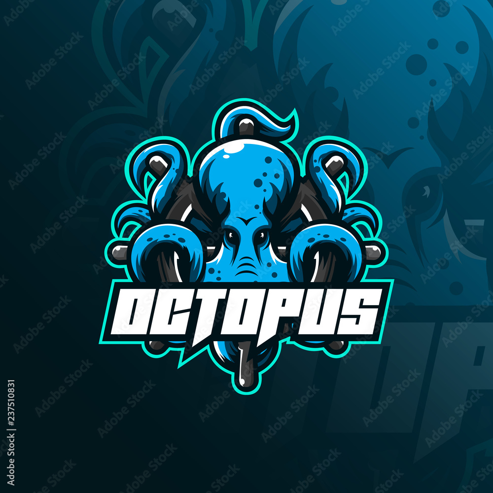 octopus sport mascot logo design illustration, tshirt and emblem. Stock ...