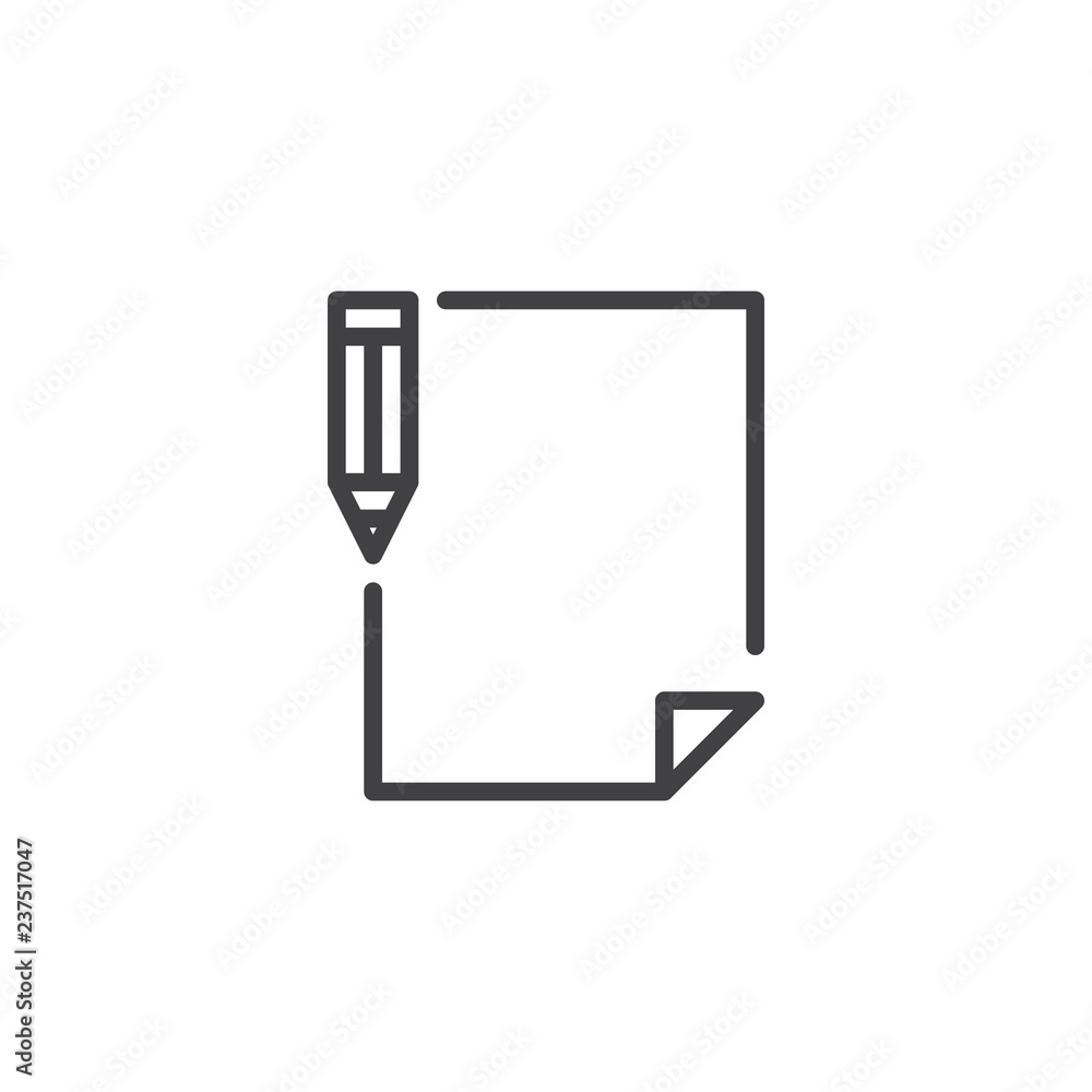 Document file and pencil outline icon. linear style sign for mobile ...