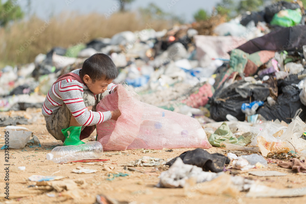 Poor children collect garbage for sale because of poverty, Junk recycle ...