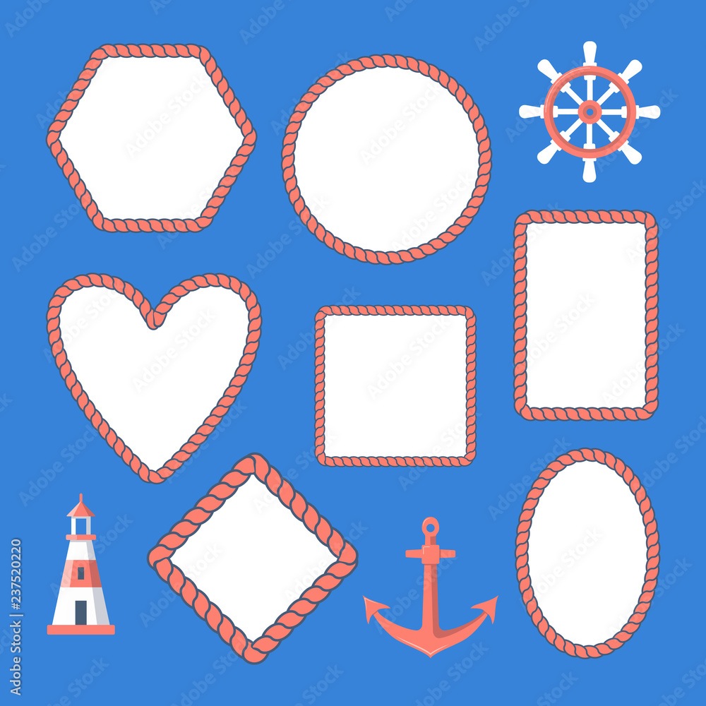 Collection of nautical rope frames and marine symbols Stock Vector ...