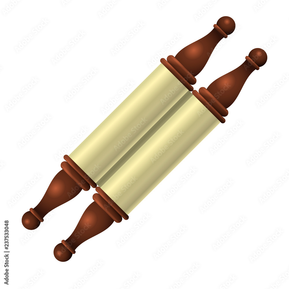 The rolled-up old scroll inclined at an angle of 45 degrees. Isolated ...