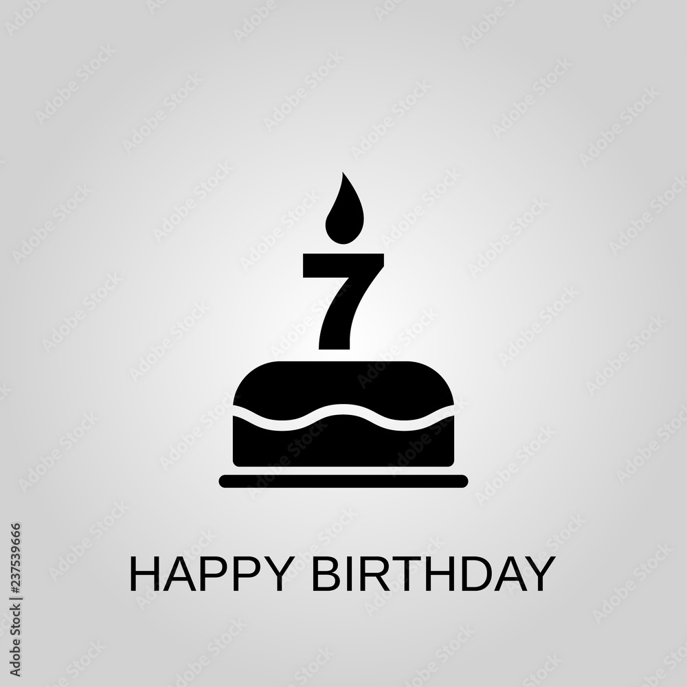 The birthday cake with candles in the form of number 7 icon. Happy ...
