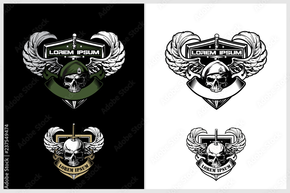 military theme vector badge logo collection skull army with wing and ...