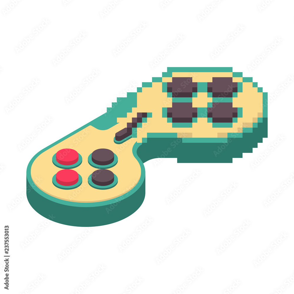Gamepad pixel art. Joystick 8bit. Video game Old school control lever ...