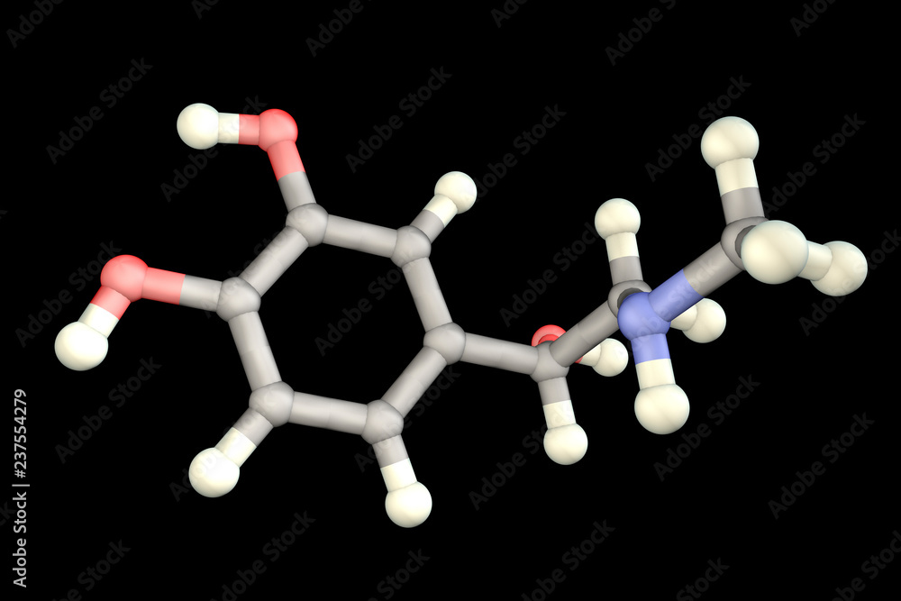 Epinephrine molecule, 3D illustration. A hormone produced by adrenal ...