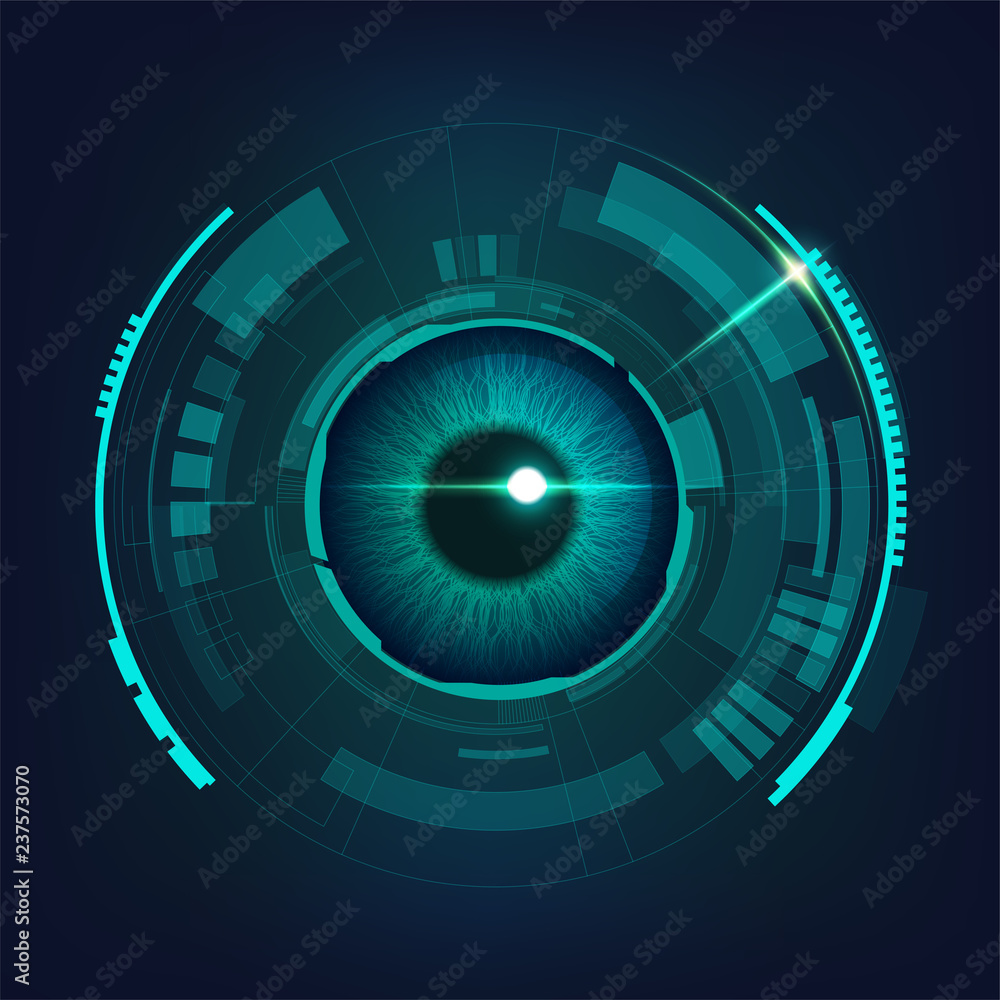 cyber futuristic eye in dark bule-green tone, concept of cyber security ...