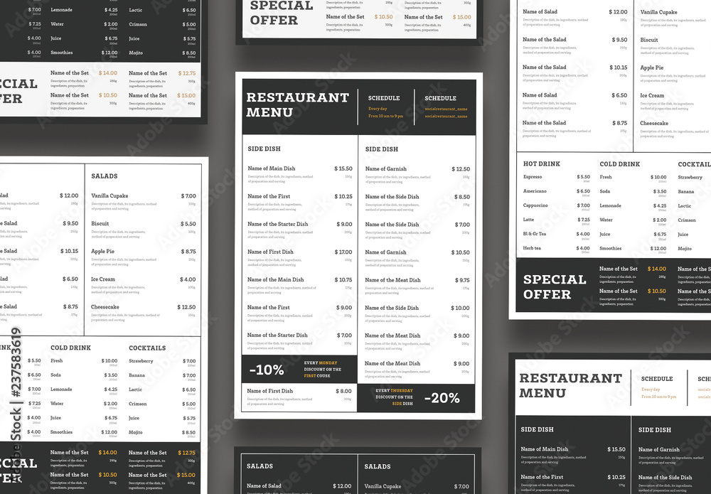 Black and White Menu Layouts Stock Template | Adobe Stock