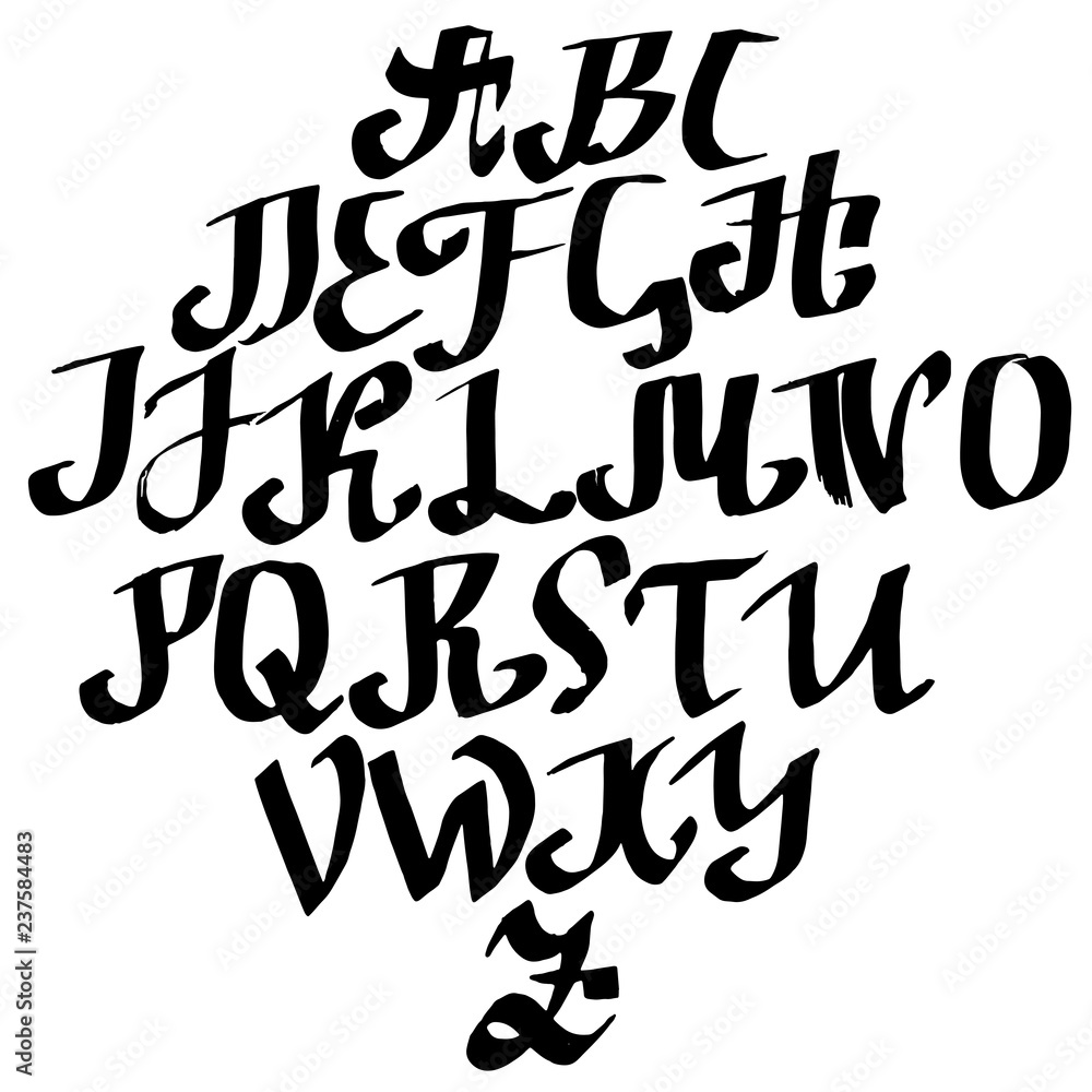 Grunge old pen gothic font. Blackletter script. Vector illustration ...