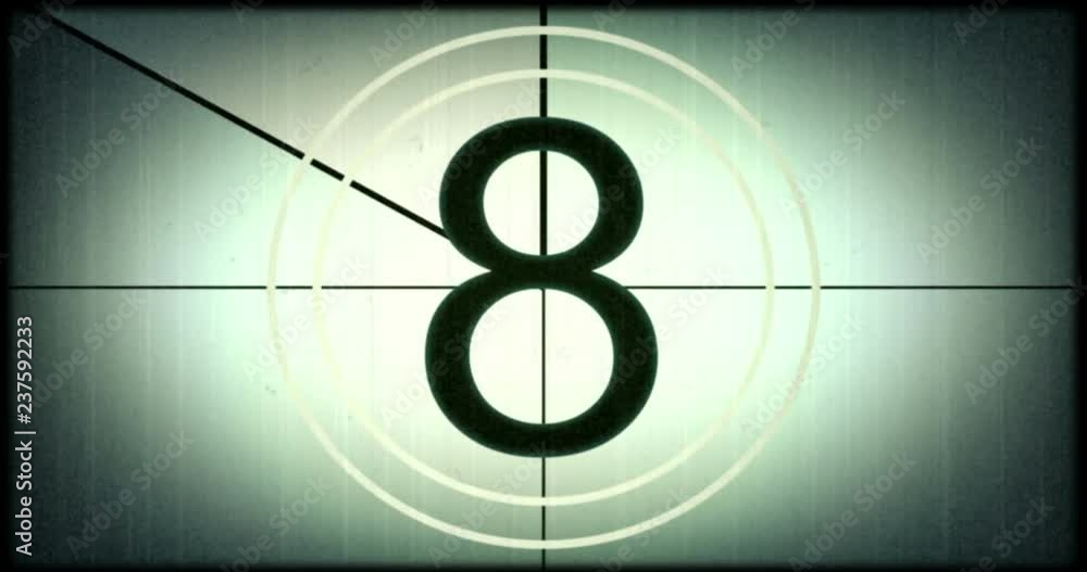 universal film leader, symbol counting down from 8, with chroma key ...